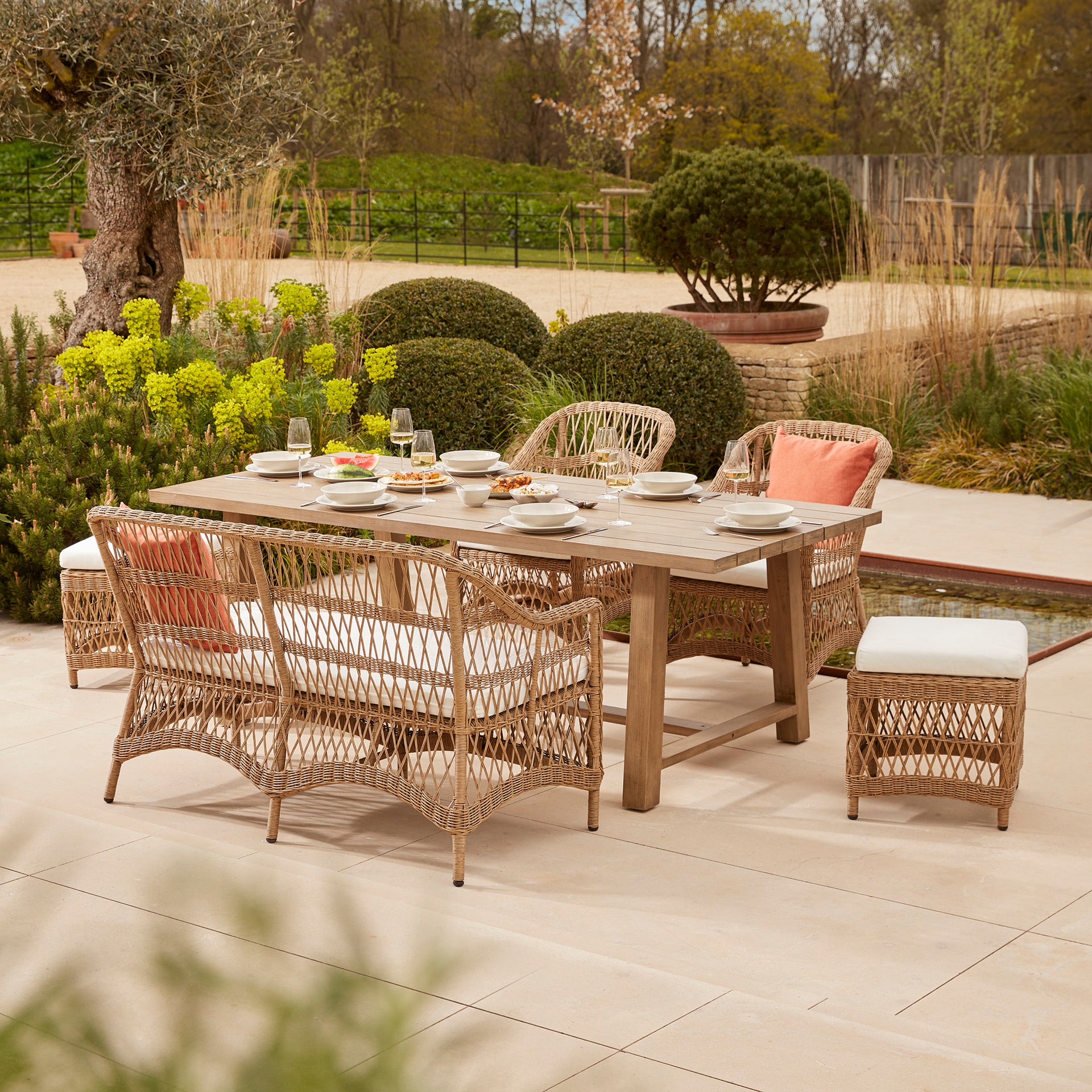 Wooden Corner Sofa Set With Cushions | Repton Collection – Gardenesque