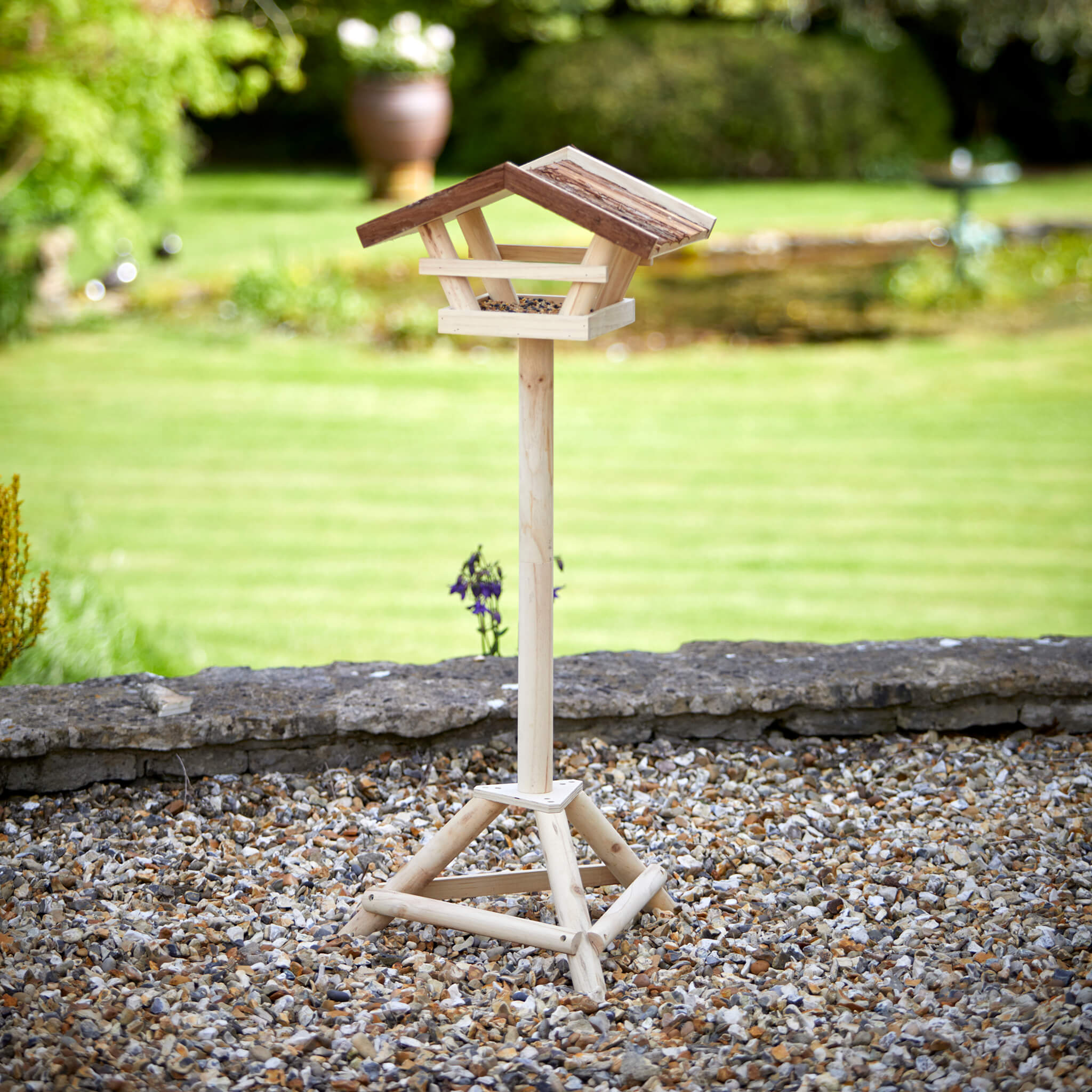 Natural Wooden Standing Bird Feeder | Gardenesque